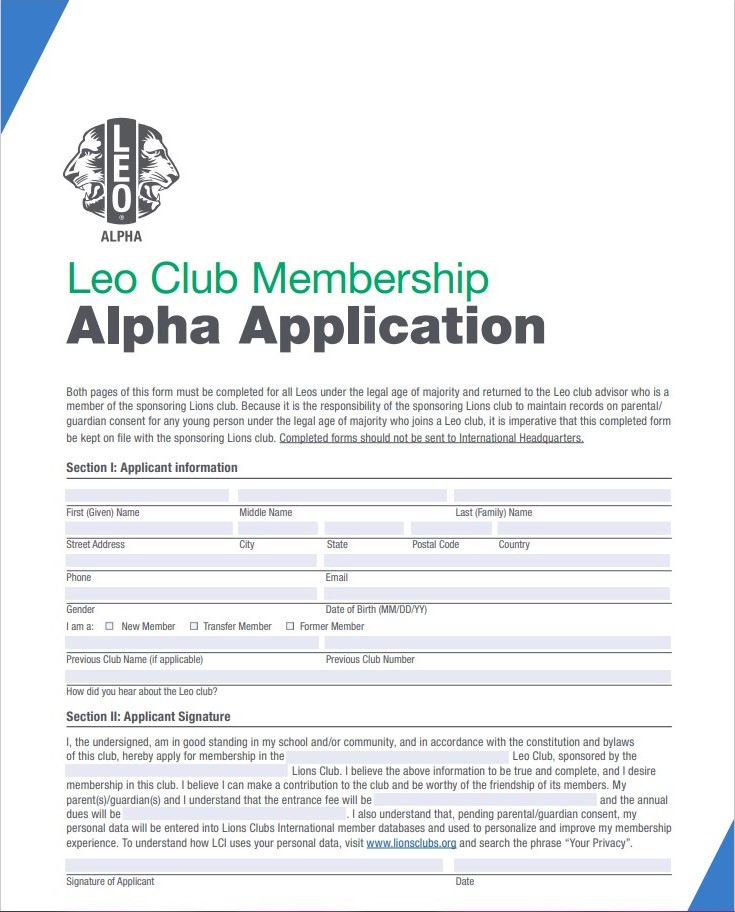 Leo Alpha Application - San Diego United Lions Club